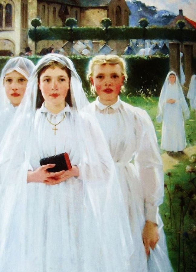 Louise De Hem - Girls Returning after a Procession in Flanders, 1892